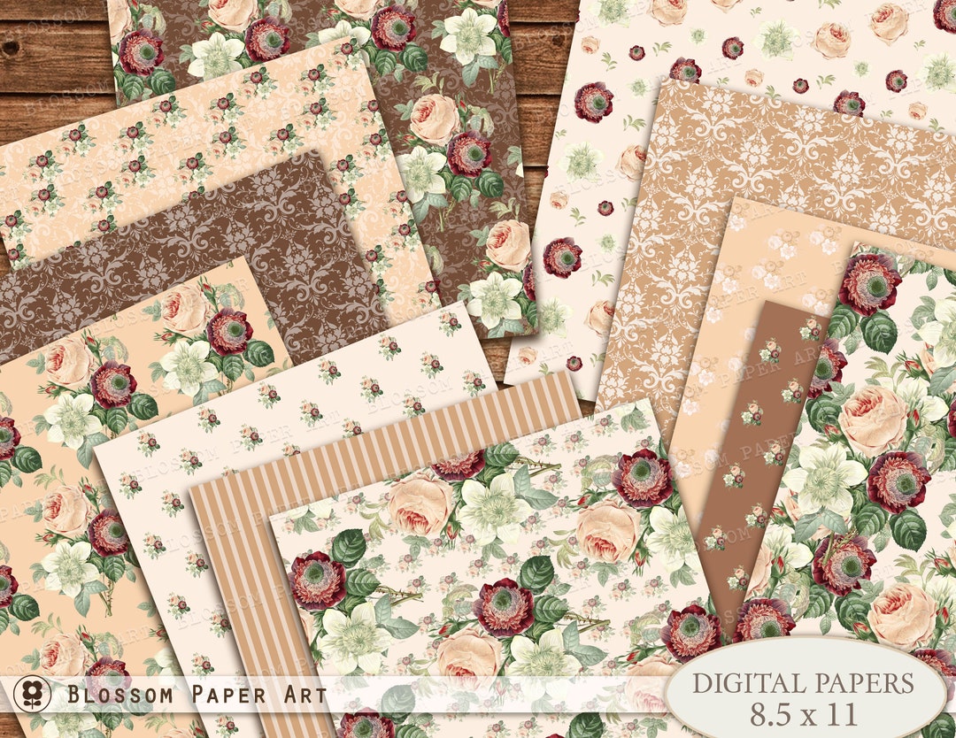Vintage Roses Scrapbook Paper, 8,5x11 Sheets, Floral Scrapbooking Paper ...