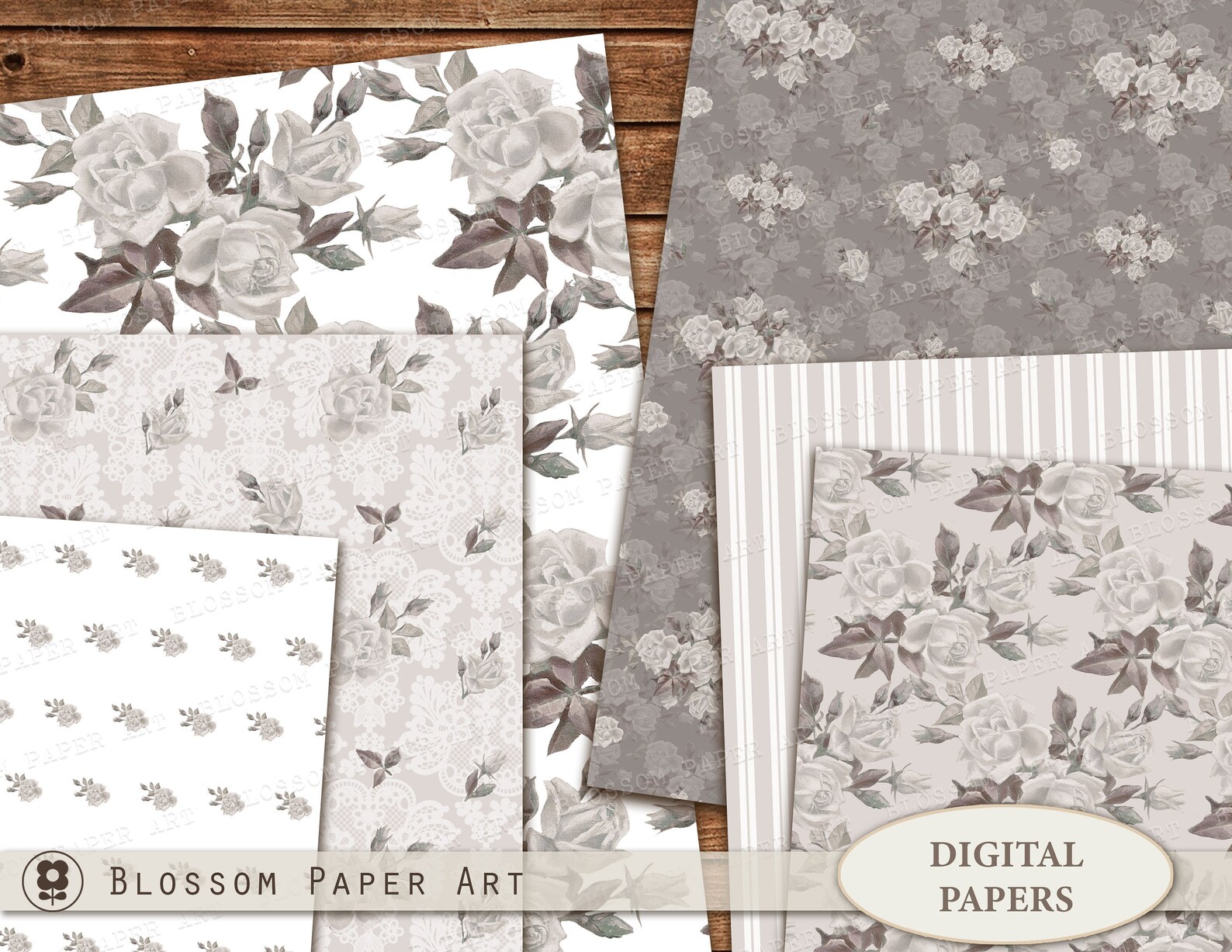 Scrapbook Paper Roses Digital Paper Floral Scrapbooking | Etsy