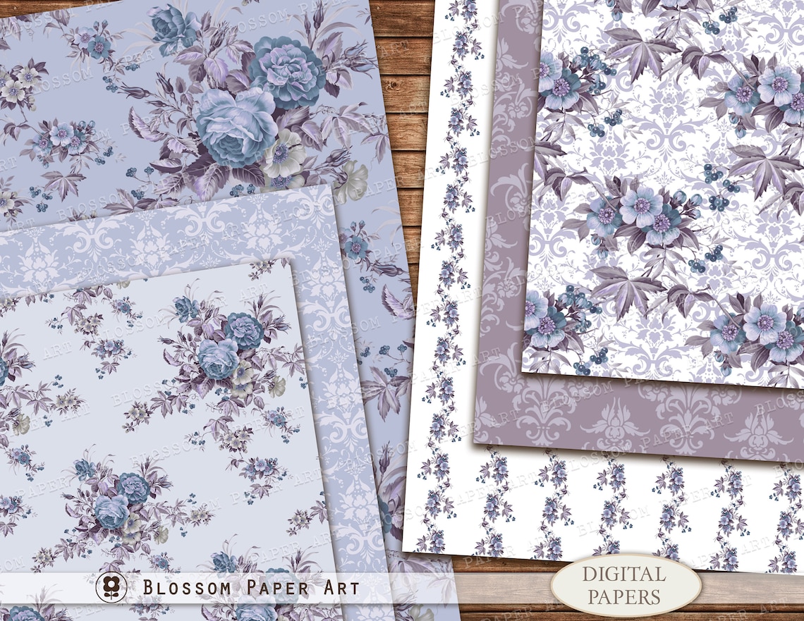 Lavender Floral Digital Paper Pack: Vintage Scrapbook Collage (instant ...