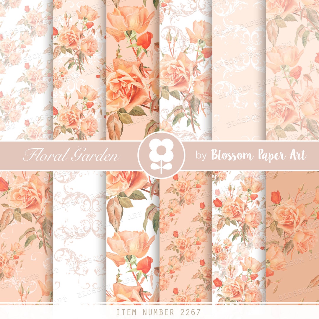 PEACH ROSES Digital Paper, Digital Paper Pack, Wedding, Scrapbooking ...