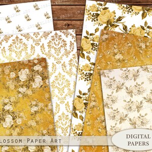 Gold Digital Paper Gold Floral Collage Sheet Roses Digital Paper Pack ...