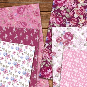 Pink Digital Paper, Floral Digital Papers, Scrapbook Paper Pack, Floral ...