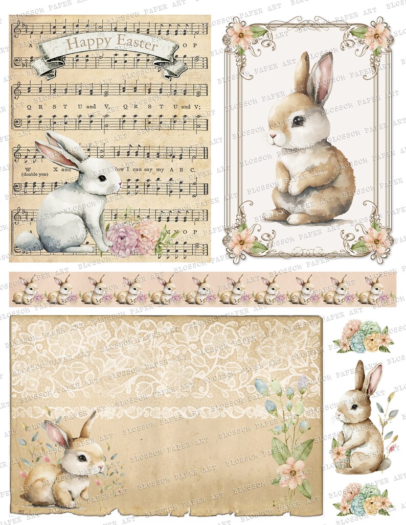 Easter Ephemera: Bunny Junk Journal Cards (digital Download) - Etsy
