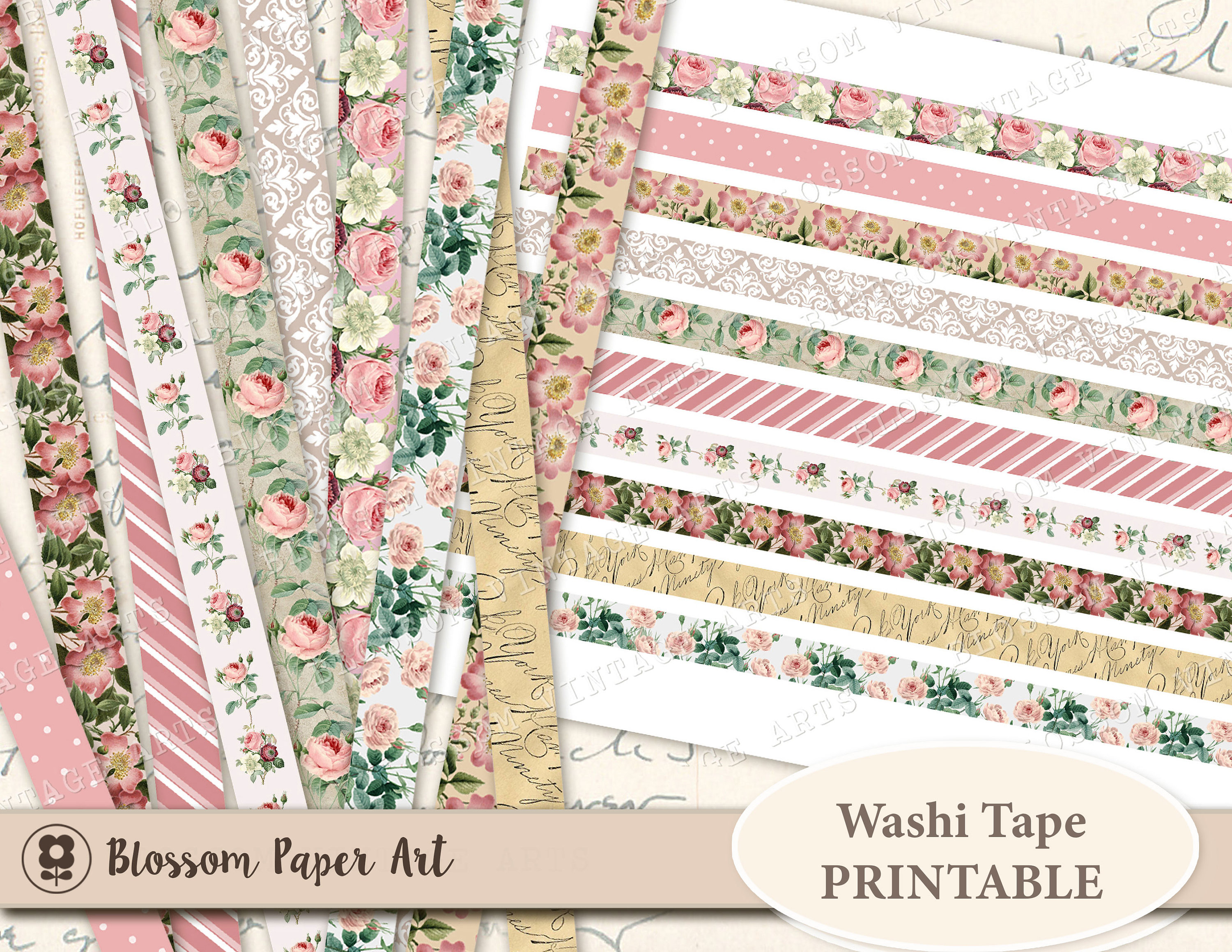 ROSES Washi Tape Printable Roses Collage Sheet Printable | Etsy