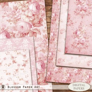 Shabby Chic Papers, Rose Digital Papers, Pink Floral Papers for Junk ...