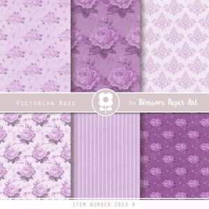 Purple Digital Paper Shabby Chic Scrapbook Paper Pack, Roses ...