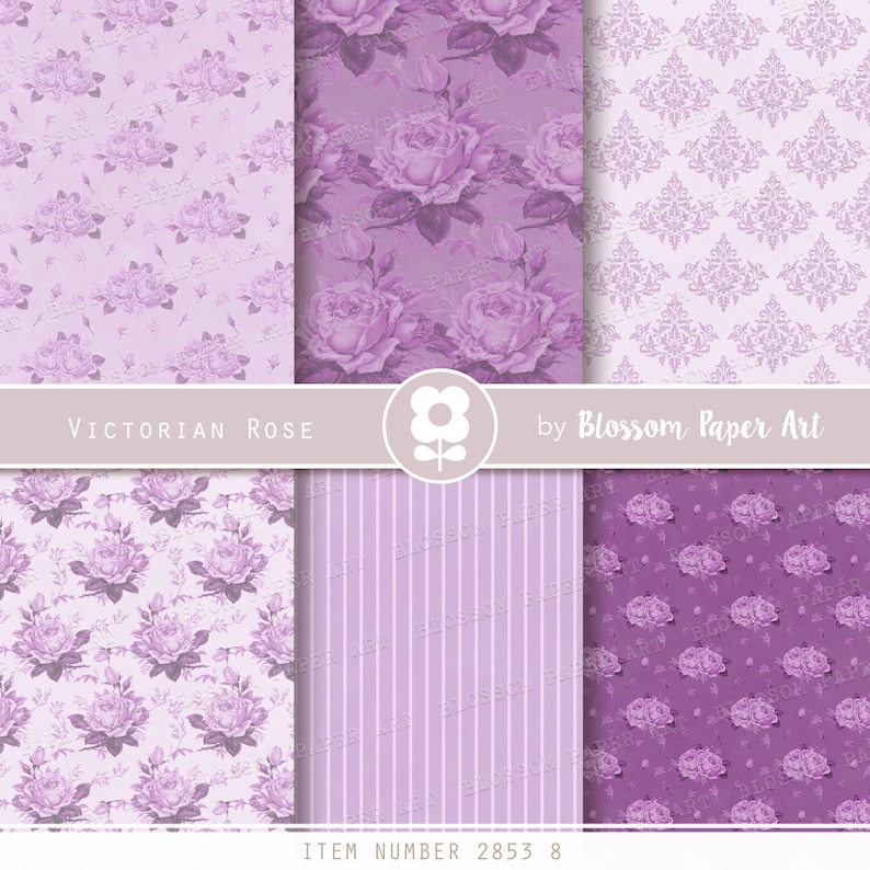 Purple Digital Paper Shabby Chic Scrapbook Paper Pack Roses - Etsy