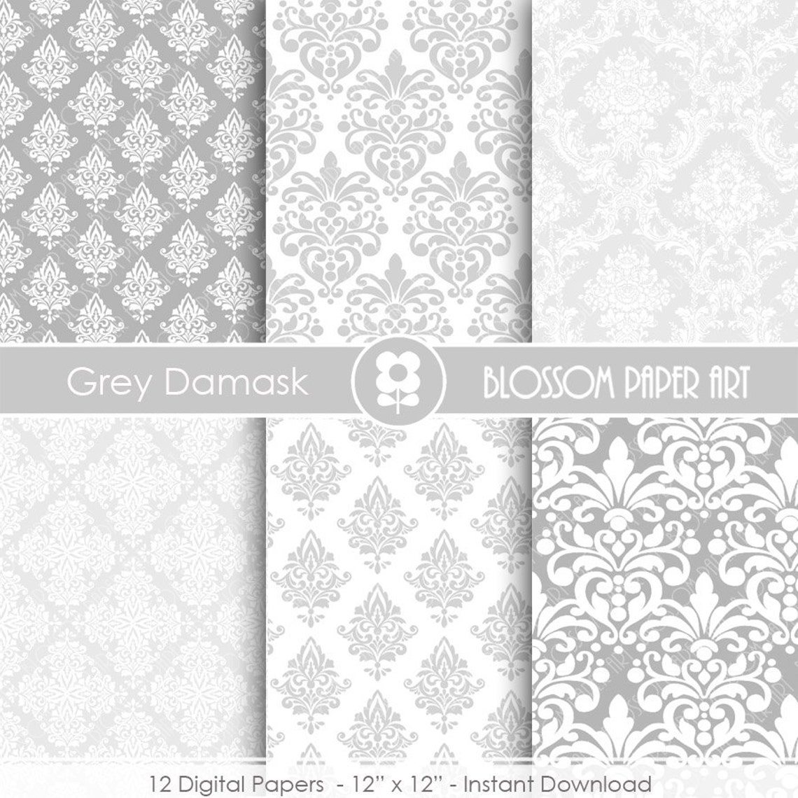 Gray Digital Paper Damask Scrapbook Paper Scrapbooking - Etsy