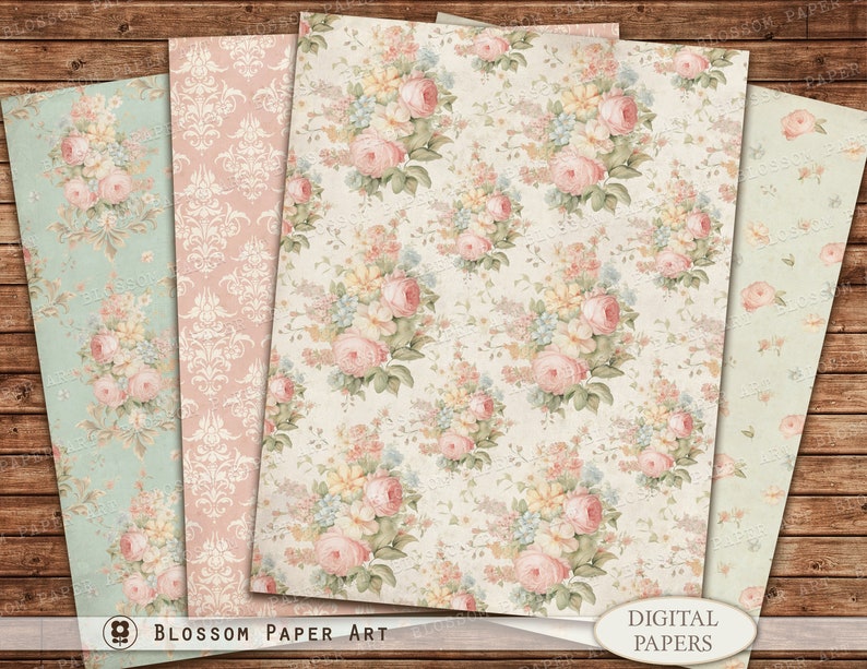 Rose Digital Paper: Vintage Floral Scrapbook & Junk Journal (digital ...