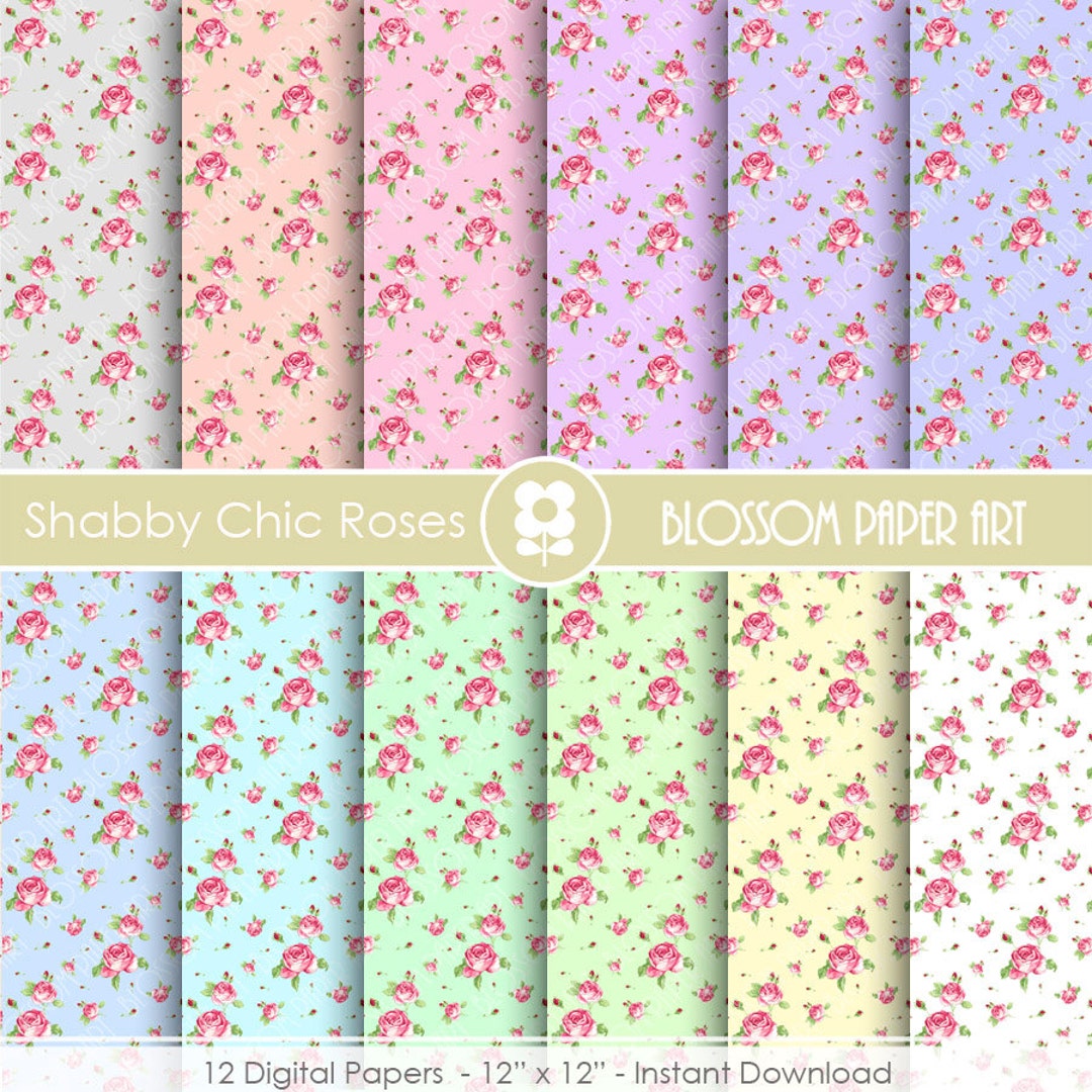 Shabby Chic Scrapbook Rose Digital Paper, Shabby Chic Cottage Digital ...