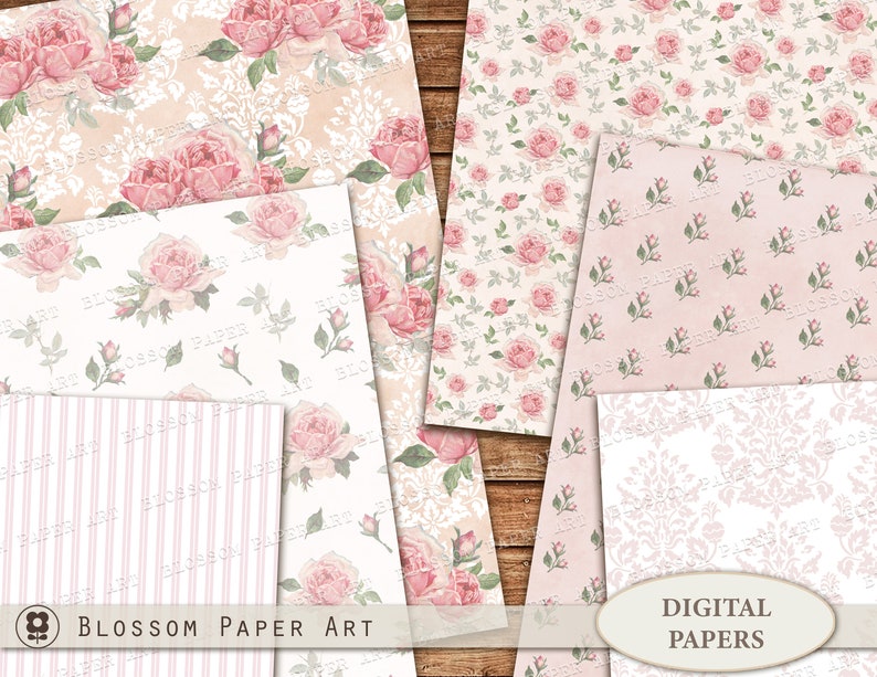 Shabby Chic Roses Digital Paper Pack: Vintage Collage (instant Download ...
