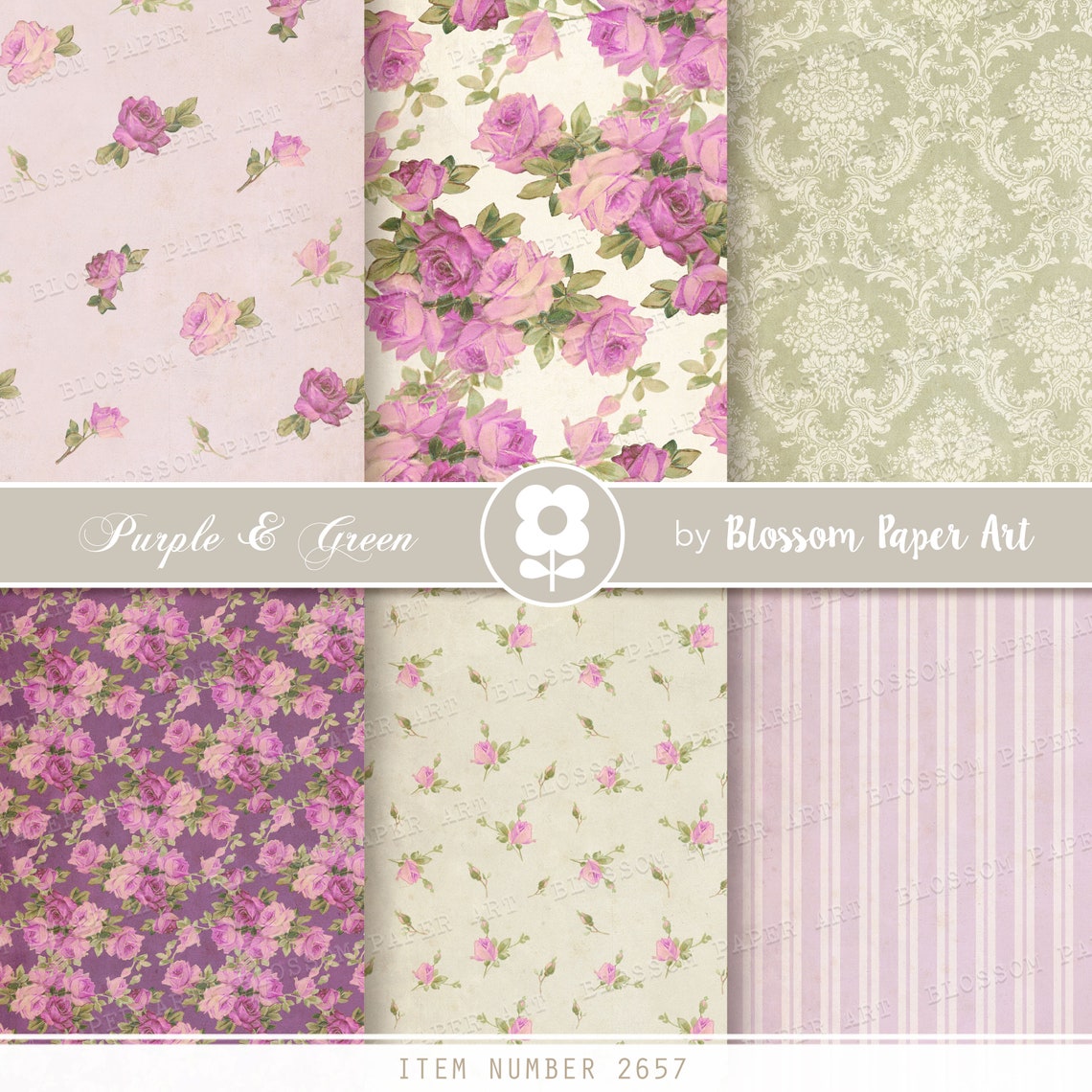 Vintage Digital Paper Purple Scrapbook Paper Roses Shabby - Etsy