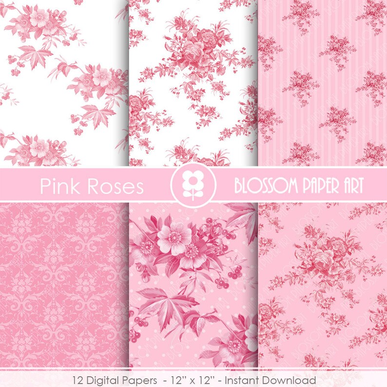Pink Rose Digital Paper Floral Digital Paper Pack Pink - Etsy Canada