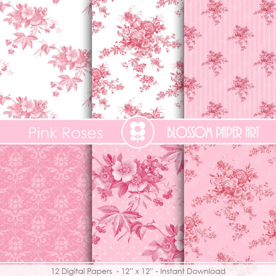 Pink Rose Digital Paper Floral Digital Paper Pack Pink - Etsy Canada