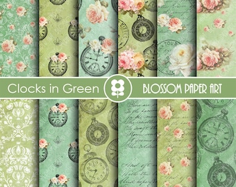 Vintage Green Digital Paper Green Digital Paper Pack - Etsy