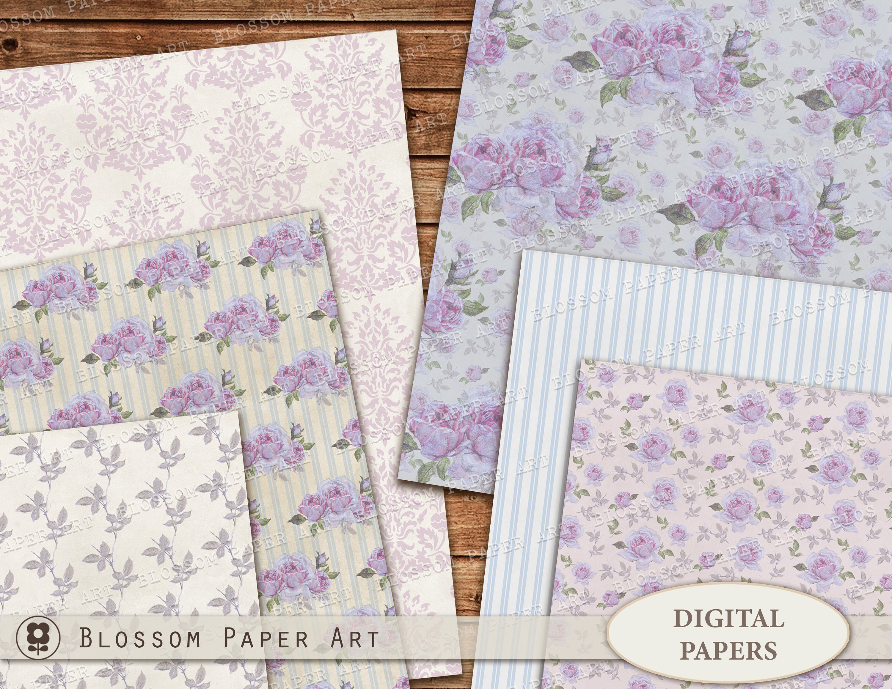 Digital Paper Floral Vintage Roses Digital Paper Pack Roses | Etsy