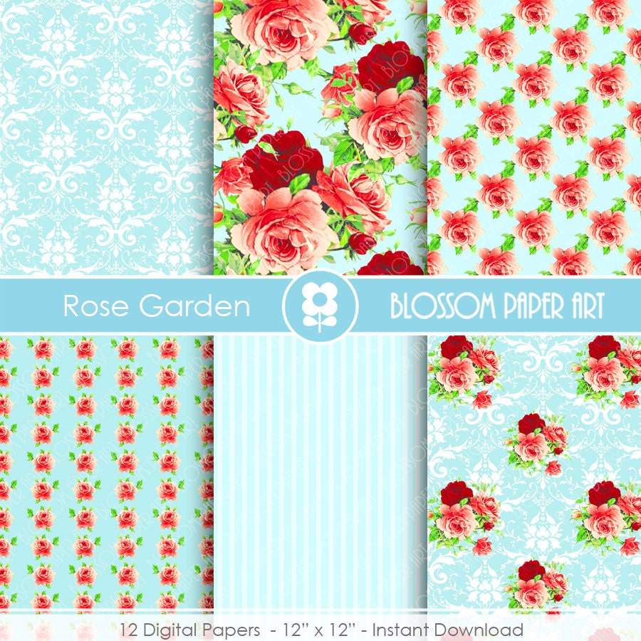 Pink Rose Digital Paper Light Blue Rose Digital Paper Pack - Etsy