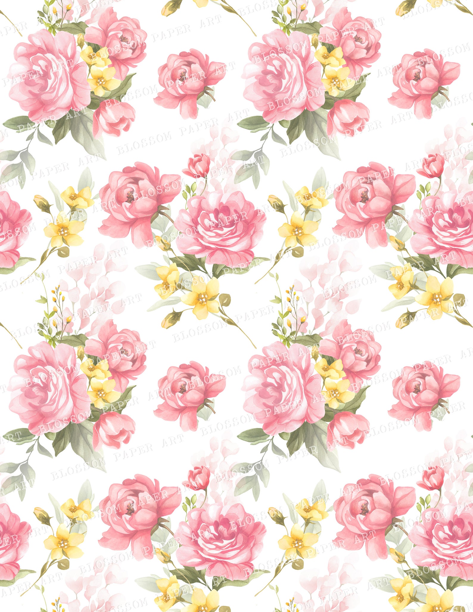 Shabby Chic Rose Digital Paper Pack, Pink Digital Paper, Rose ...