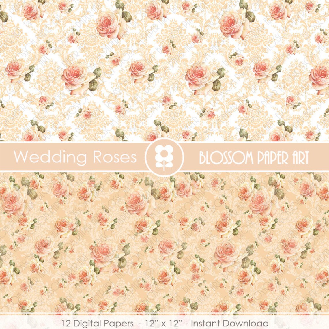 Wedding Digital Paper Wedding Roses Digital Paper Pack Pink - Etsy