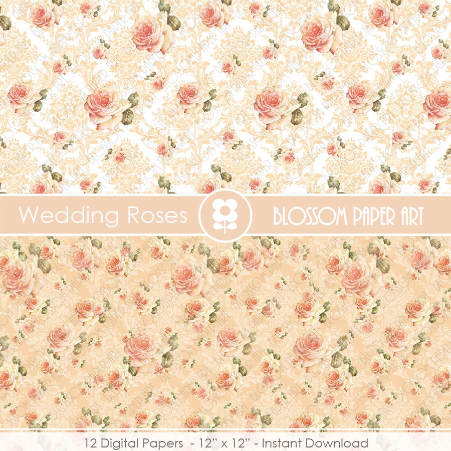 Wedding Digital Paper Wedding Roses Digital Paper Pack Pink - Etsy