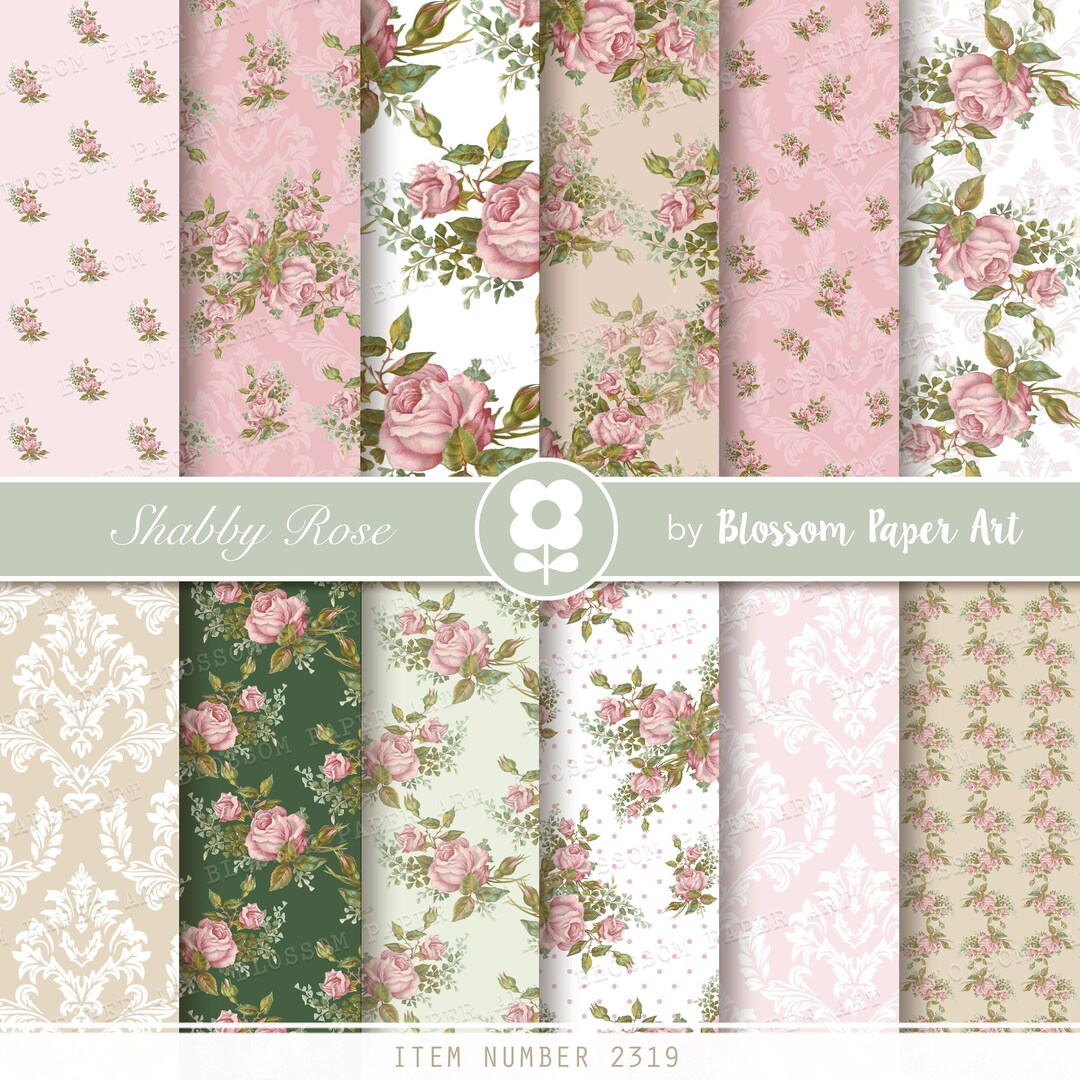 Shabby Chic Digital Paper Pack Vintage Roses Pink Floral Digital ...