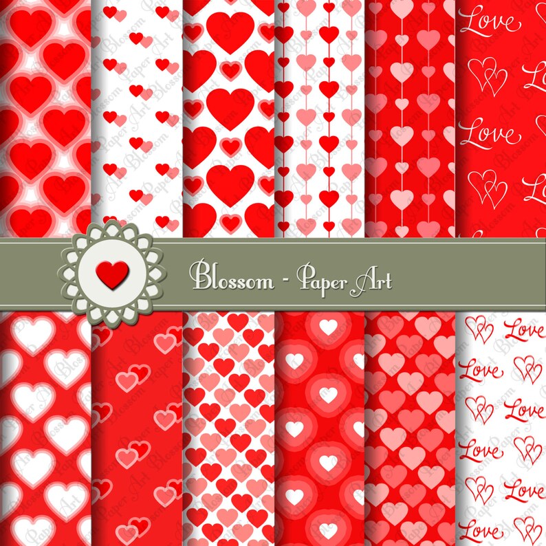 Red Digital Paper Hearts Digital Paper Pack Love Valentines - Etsy