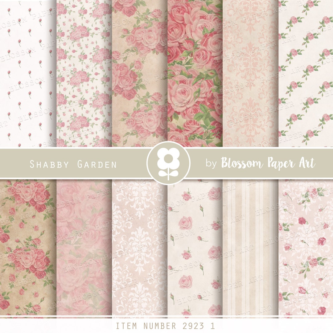Shabby Chic Digital Paper, Digital Scrapbook Paper, Roses Digital Paper ...