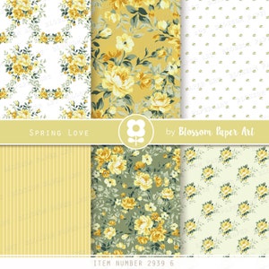 Yellow and Green Digital Paper, Floral Scrapbook Papers, Digital ...