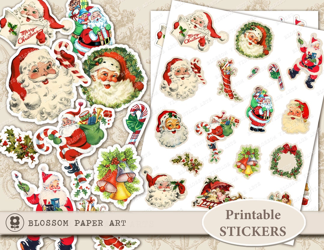 CHRISTMAS Stickers Digital Collage Sheets Gift Tags Vintage Collage ...