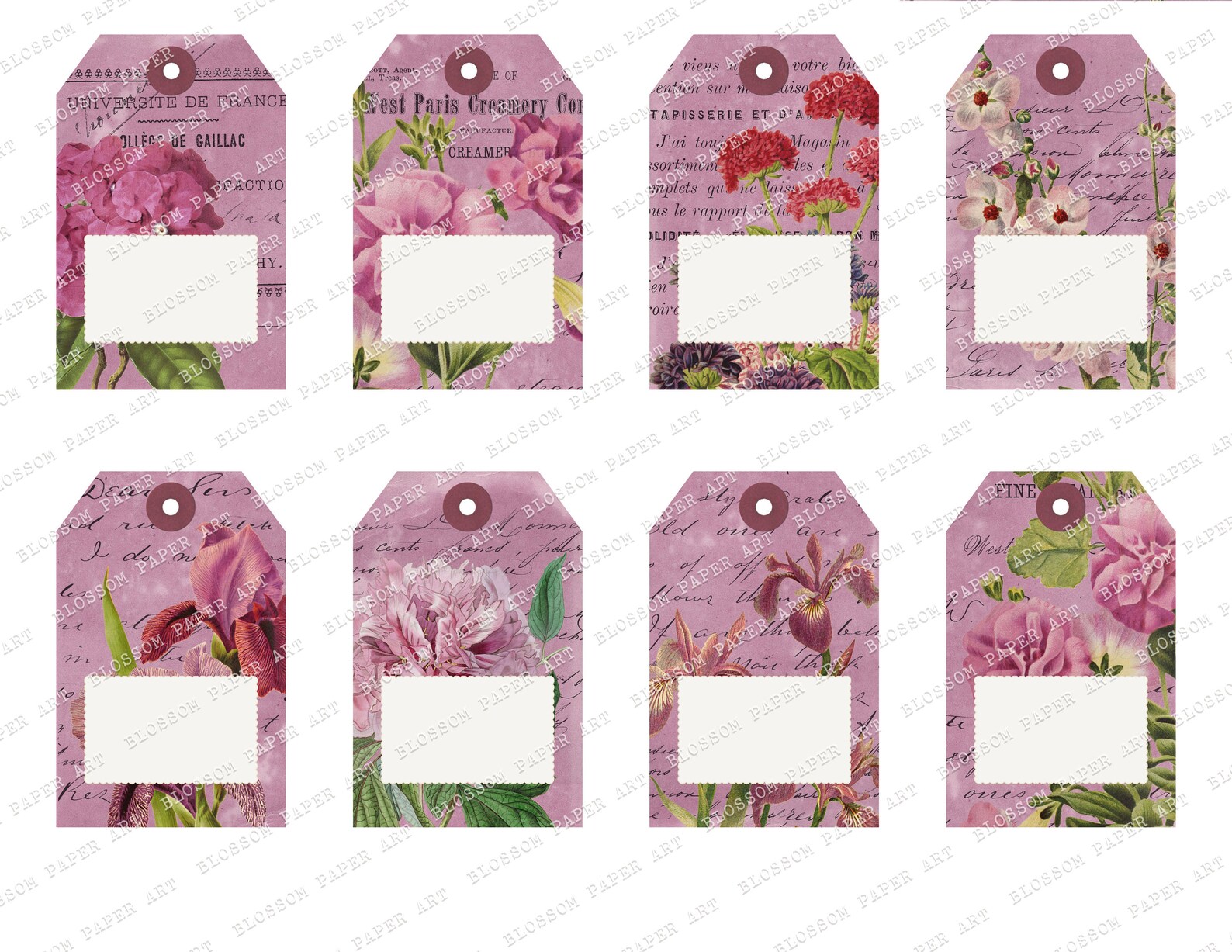 Purple FLORAL Tags Junk Journal Printable Tags Digital Sheet - Etsy