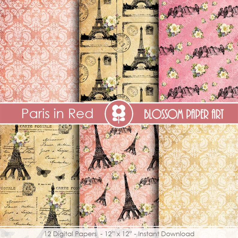 Paris Scrapbook Paper Eiffel Tower Digital Paper Vintage - Etsy