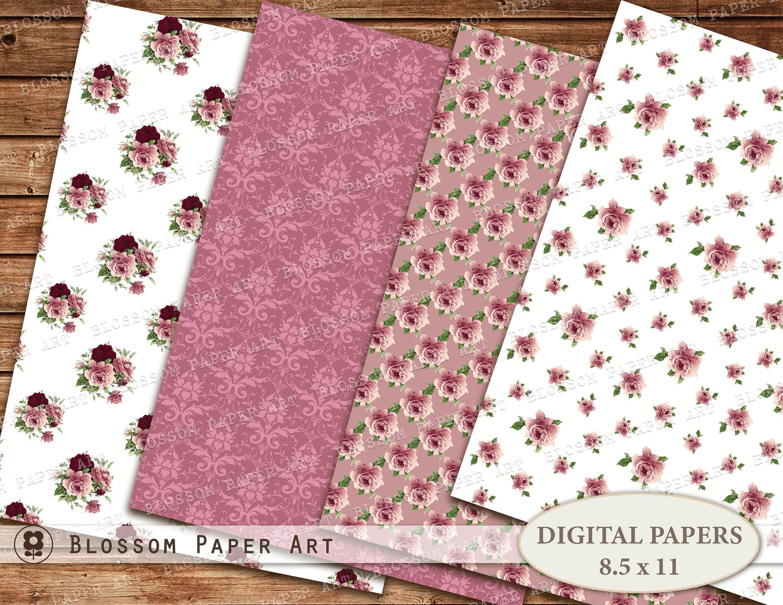 Rose Digital Paper Floral Scrapbook Paper Collage Sheet | Etsy