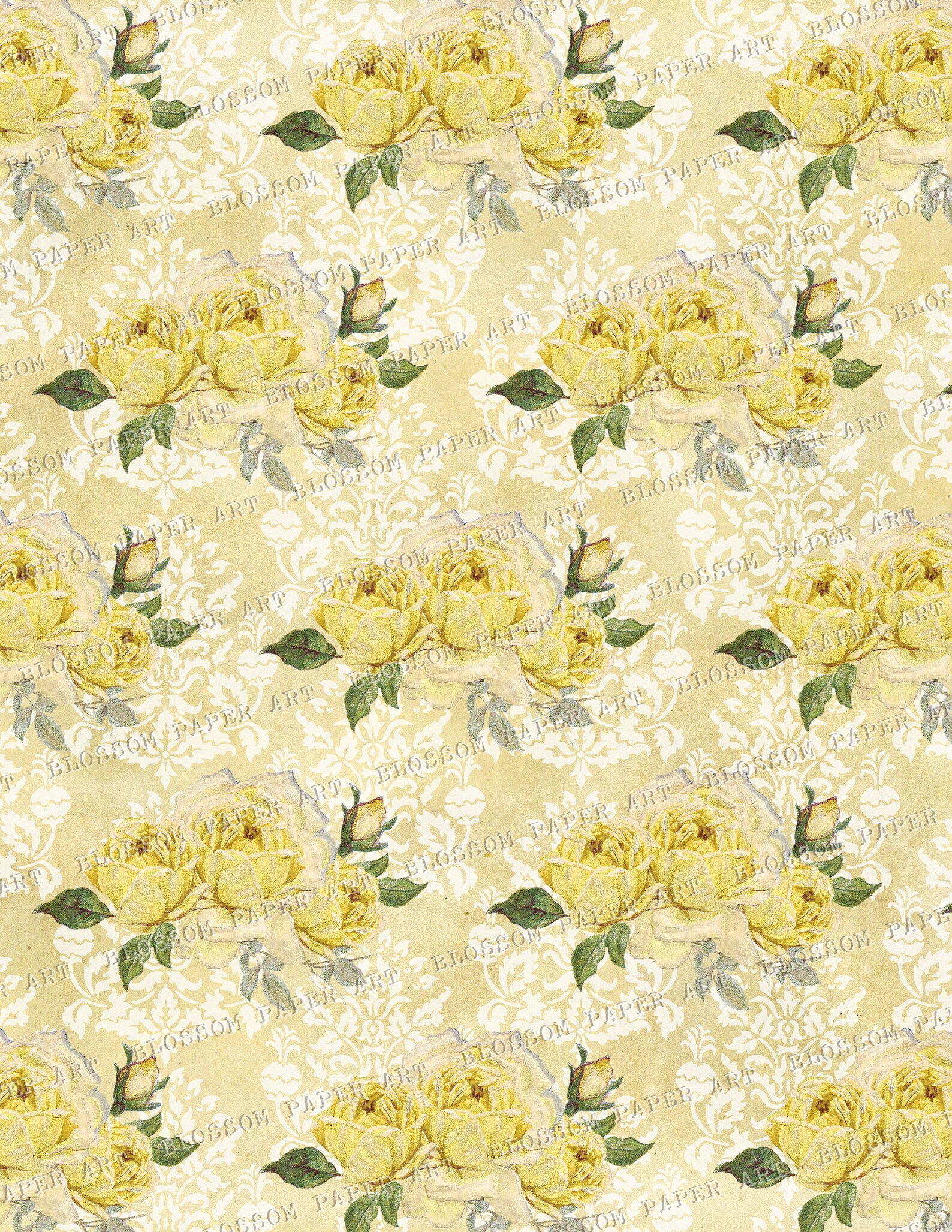 Floral Digital Paper Yellow Scrapbook Paper Floral Collage - Etsy