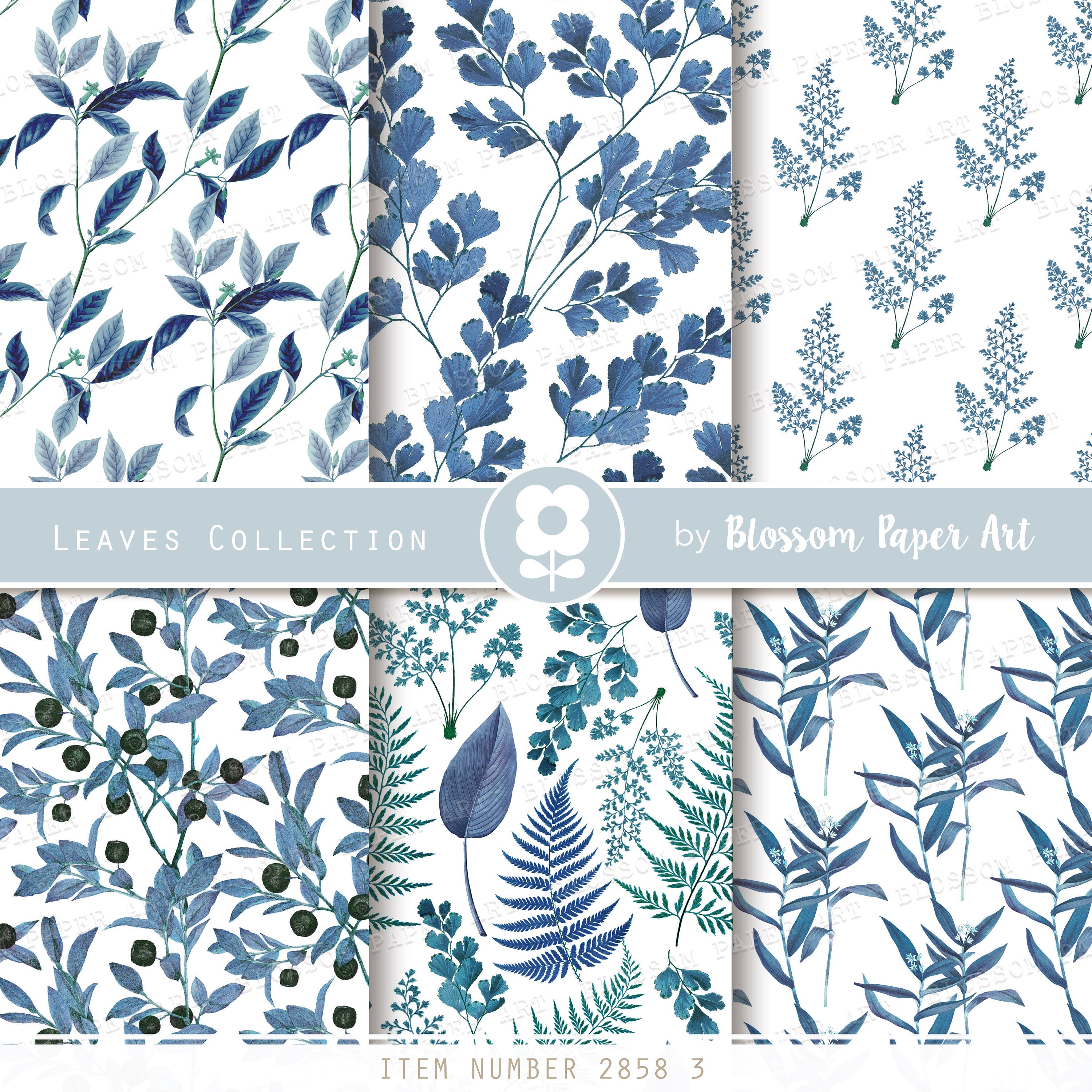 Leaves Digital Paper Blue Leaves Scrapbook Nature - Etsy Canada