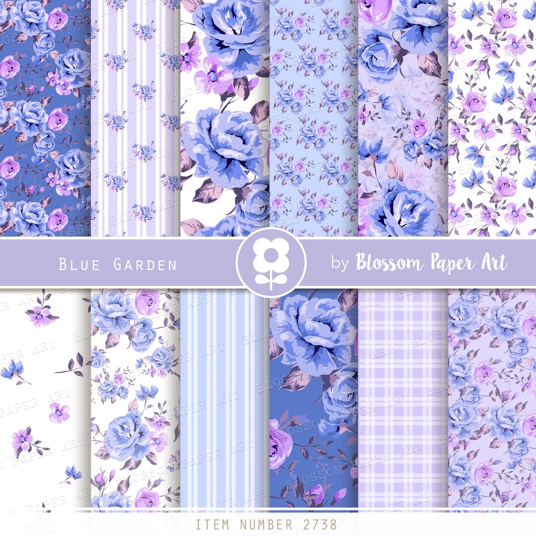 Purple & Blue Floral Digital Paper: Shabby Chic Rose Scrapbooking ...
