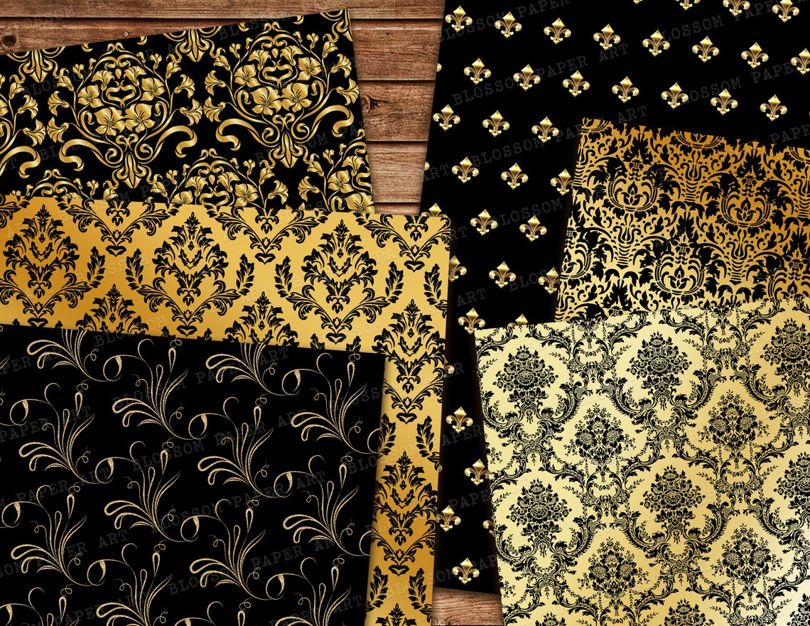 Gold Digital Paper Gold and Black Scrapbook Paper Digital - Etsy