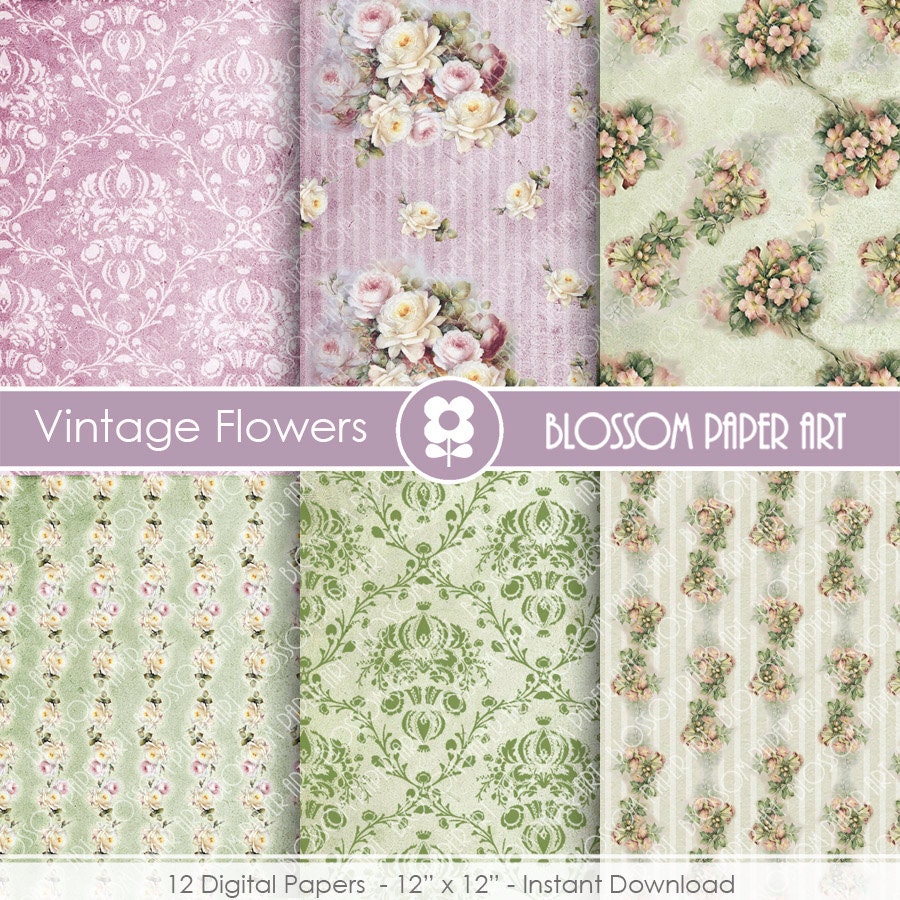 Floral Digital Papers Roses Scrapbook Digital Paper Pack - Etsy UK