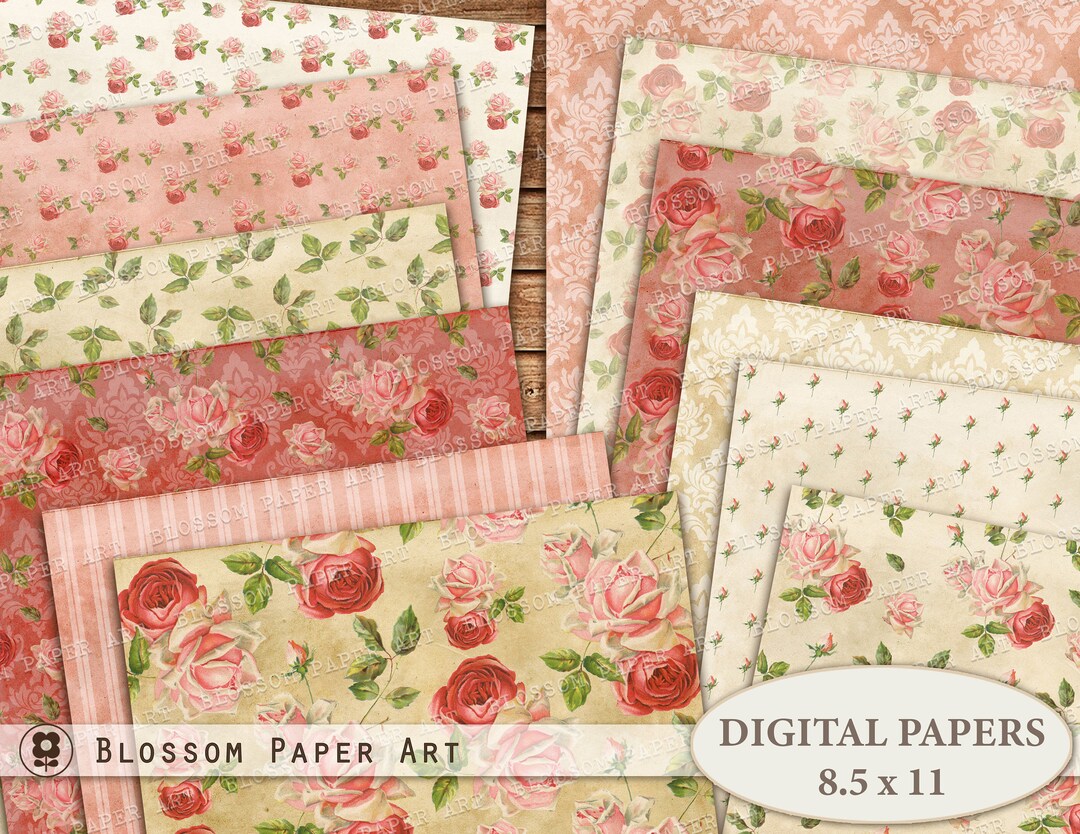 Vintage Rose Digital Paper: Floral Scrapbook Collage (digital Download ...