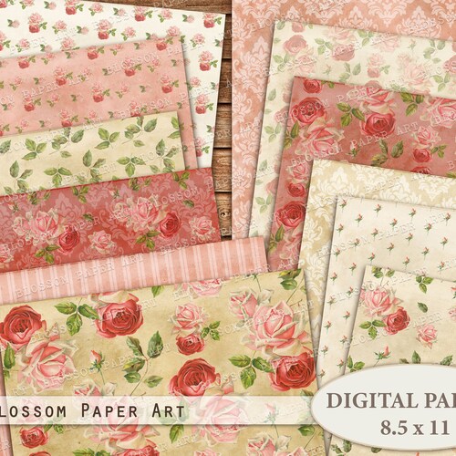 Rose Digital Paper Floral Scrapbook Paper Vintage Rose - Etsy