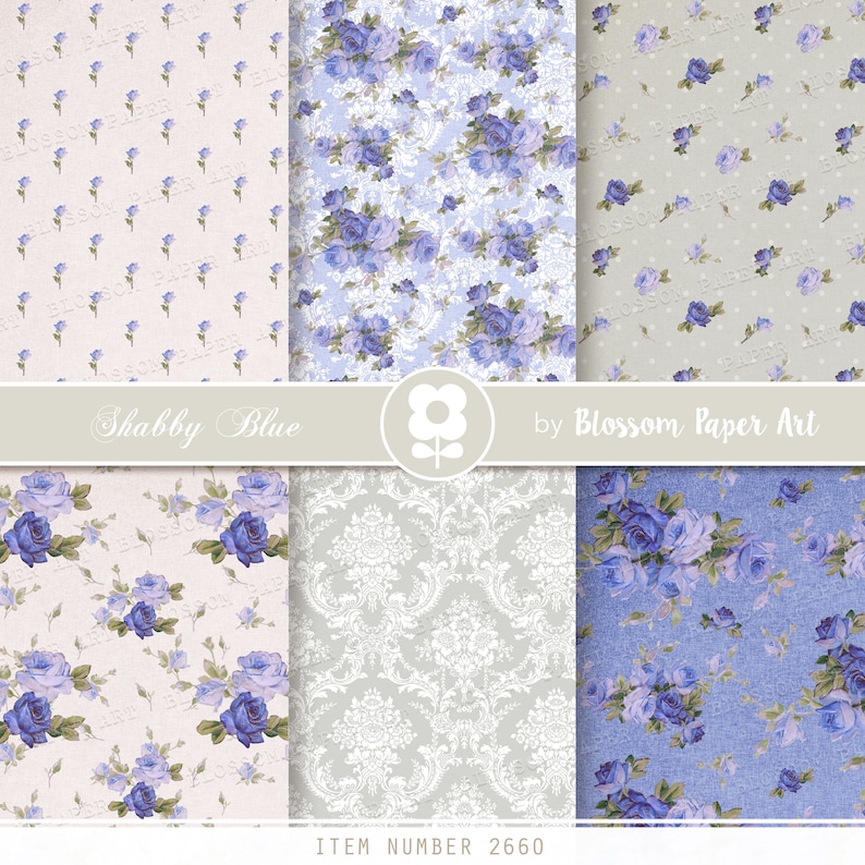 Blue Scrapbook Paper Floral Digital Paper Vintage Paper Pack - Etsy