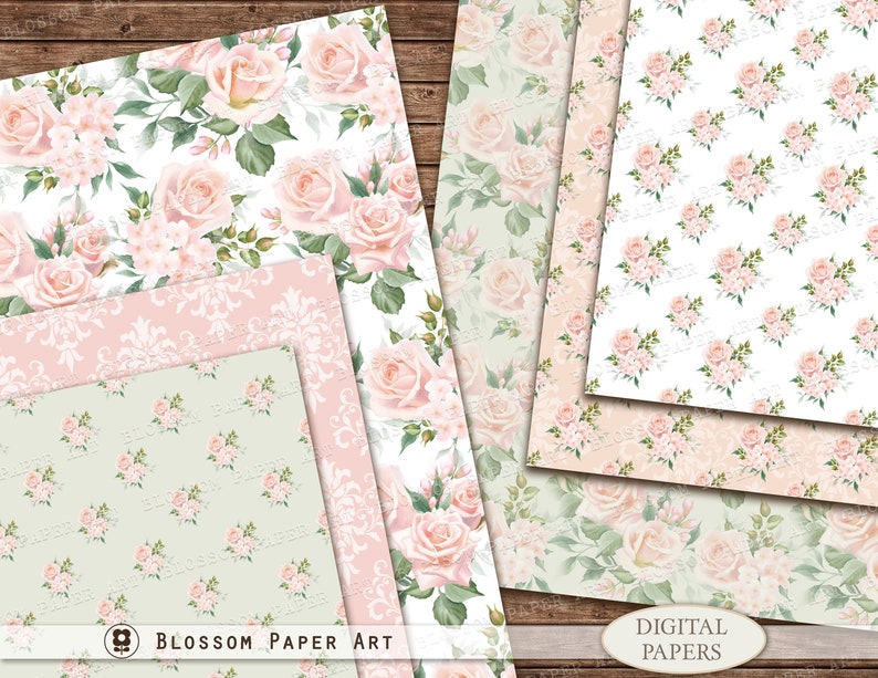 Shabby Digital Paper Pink Digital Paper Floral Collage - Etsy
