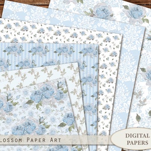 Vintage Light Blue Roses Digital Paper Pack (instant Download) - 2828 ...