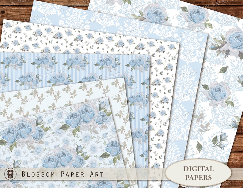 Vintage Light Blue Roses Digital Paper Pack (instant Download) - 2828 ...