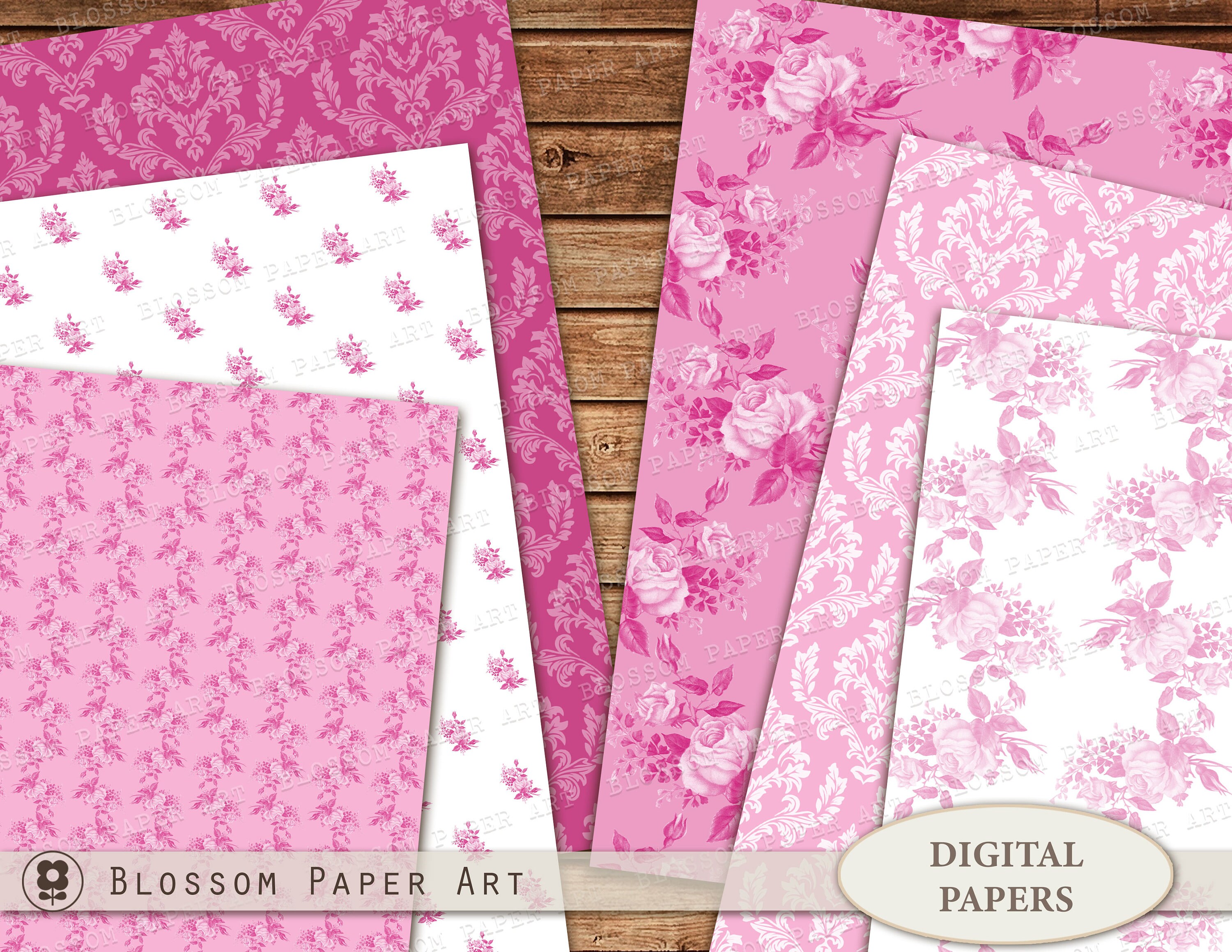 Hot Pink Rose Digital Paper Shabby Chic Digital Paper Pack | Etsy