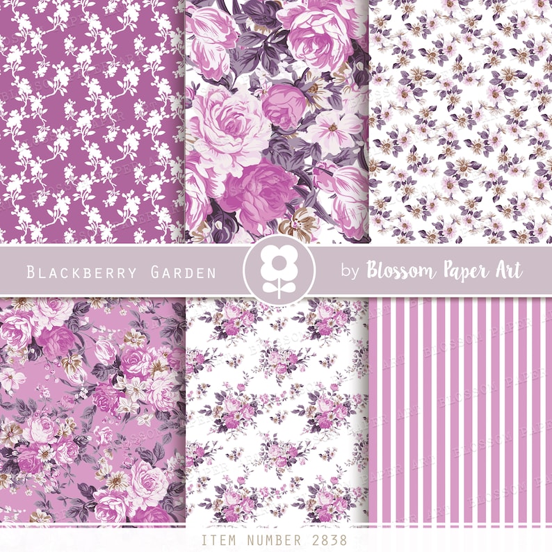 Purple Digital Papers Floral Digital Paper Pack Rose Digital - Etsy