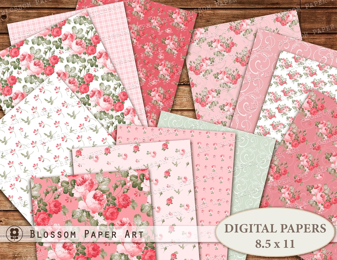 Shabby Roses A4 Digital Paper, 8,5x11 Scrapbook Paper, Floral Digital ...