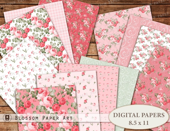 Shabby Roses A4 Digital Paper 85x11 Scrapbook Paper Floral | Etsy