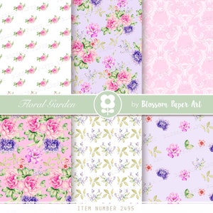 Floral Digital Paper, Pink Digital Paper Pack, Scrapbooking Rose Papers ...