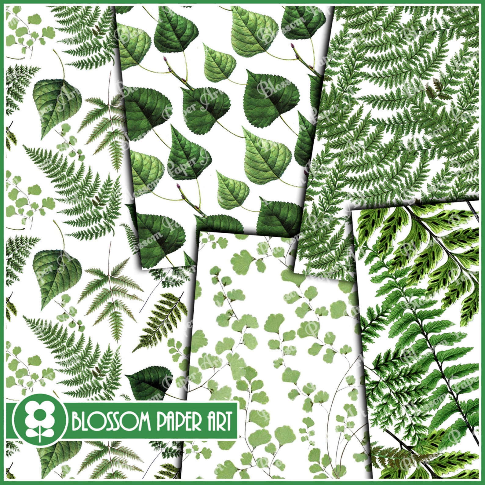 Digital Paper Leaves Digital Paper Pack Green Plants INSTANT - Etsy