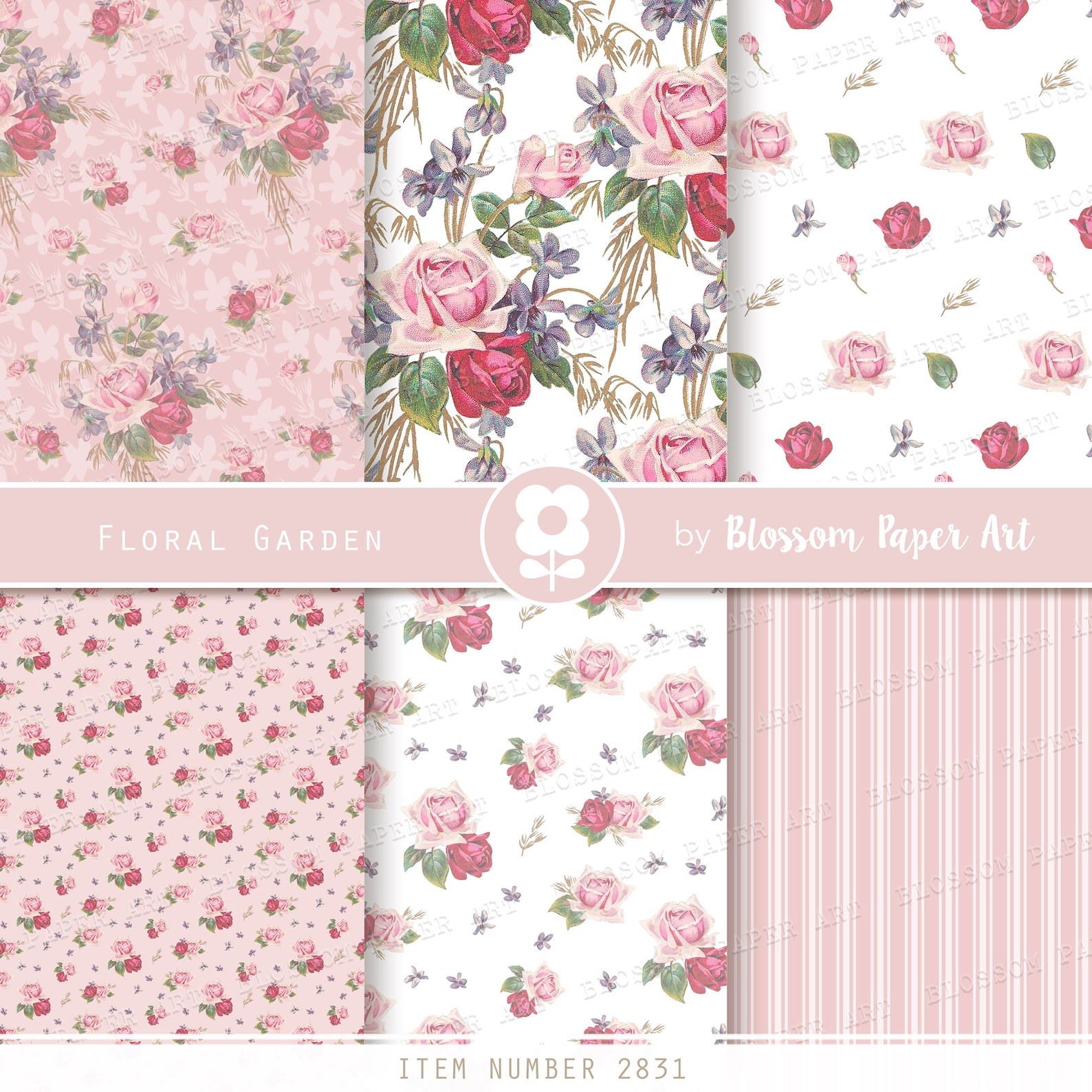 Shabby Chic Roses Digital Paper Pack Pink Digital Paper Roses - Etsy